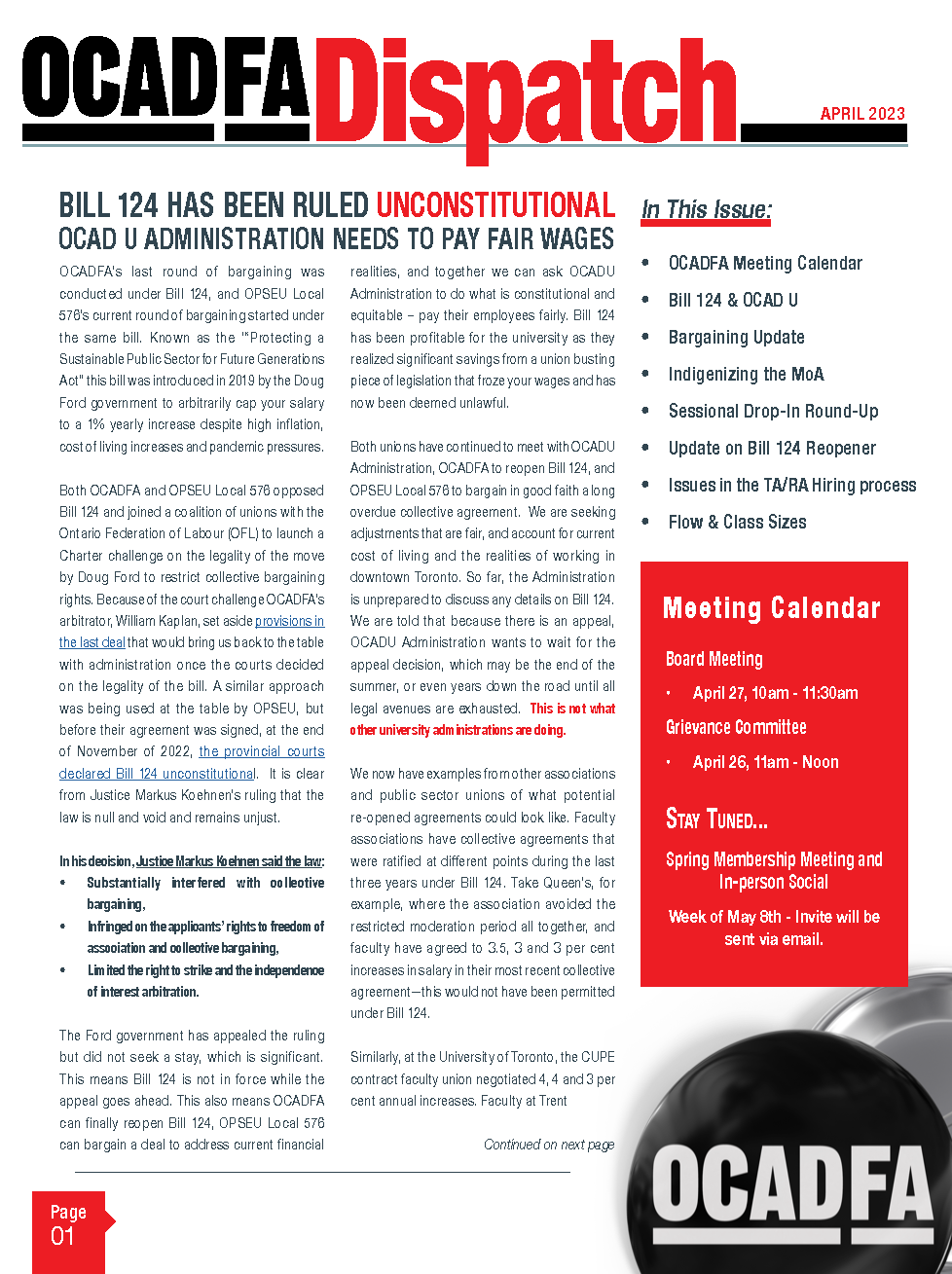 OCADFA | OCAD University Faculty Association